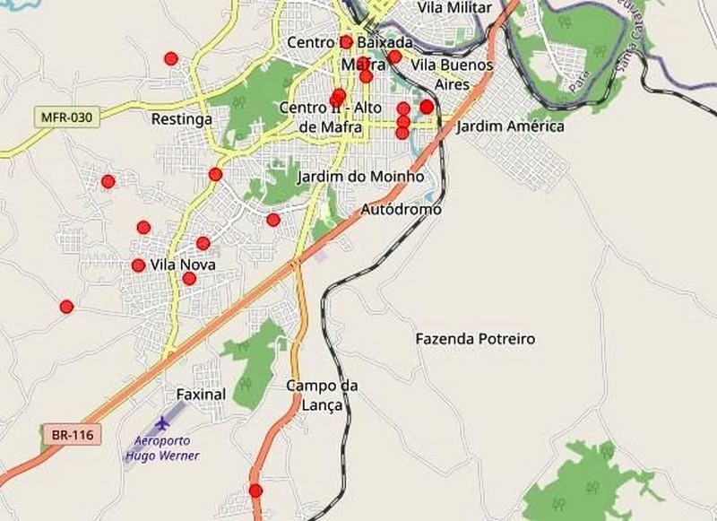 Mapa mostra onde há mais furtos e acidentes de trânsito em Mafra ...